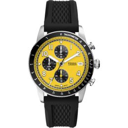 Chronograph Fossil "SPORT TOURER", schwarz (schwarz, gelb), Armbanduhren, Herren, Quarzuhr, Armbanduhr, Herrenuhr, Silikonarmband, analog, Tag