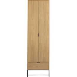 Hochschrank Woood "Silas", braun (eiche), B:60cm H:210cm T:36cm, Holz teilmassiv, Schränke, zwei Türen und eine Schublade, schlankes Modell, H 210 cm x B 60 cm