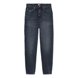 Mom-Jeans Tommy Jeans "Mom Jeans Tapered", Damen, Gr. 28, Länge 28, blau (denim schwarz), Denim/Jeans, Obermaterial: 99% Baumwolle, 1% Elasthan, unifarben, casual, regular fit knöchelfrei, Jeans, mit Logo-Stickereien, in knöchelfreier Länge