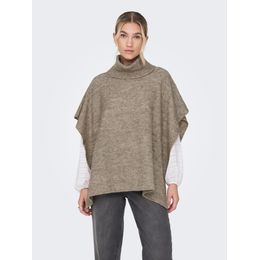 Strickponcho Only "ONLLOVISA LIFE KNIT PONCHO ACC", Damen, Gr. 1, braun (camel detail:melange), Strick, Obermaterial: 80% Polyester, 11% Polyacryl, 6% Wolle, 3% Elasthan, meliert, unifarben, modisch, ohne Ärmel, Pullover, in Rippstrick Optik mit Rollkragen