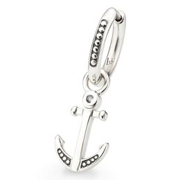 Single-Creole Bruno Banani "Schmuck Geschenk Silber 925 Ohrschmuck Ohrring Anker", silber (silberfarben, schwarz), Ohrringe, Herren, Silber 925 (Sterlingsilber), Einhänger abnehmbar