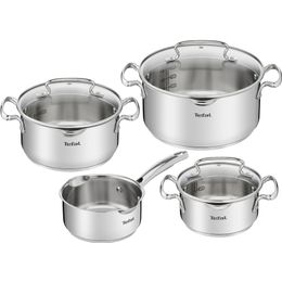 Topf-Set Tefal "Duetto+ G719S7", grau (edelstahl), Töpfe, hochwertiger Edelstahl, hochglanzpoliert, Glasdeckel mit Siebfunktion