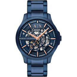 Automatikuhr Armani Exchange, blau, Armbanduhren, Herren, Armbanduhr, Herrenuhr, Mechanische Uhr, Edelstahlarmband, analog