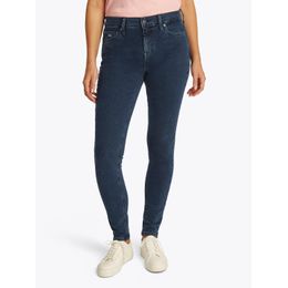 Skinny-fit-Jeans Tommy Jeans "Nora Mid Rise Skinny", Damen, Gr. 25, Länge 30, blau (denim schwarz1), Denim/Jeans, Obermaterial: 88% Baumwolle, 10% sonstige Fasern, 2% Elasthan, unifarben, casual, skinny fit knöchellang, Jeans, mit Waschung, mit Logo-Badge