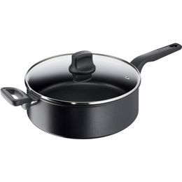 Schmorpfanne Tefal "Hard Titanium Pro", schwarz, B:29,4cm H:9,5cm L:53,8cm Ø:28cm, Pfannen, Induktionspfanne, Temperaturanzeiger, Made In France, Glasdeckel,28 cm