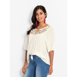 Longbluse Inspirationen Gr. 46, beige (ecru), Damen, 100% Viskose, unifarben, gemustert, Blusen