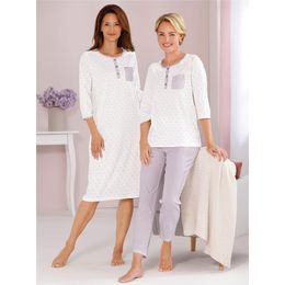 wäschepur Schlafanzug WÄSCHEPUR, Damen, Gr. 36/38, lila (ecru, flieder), 100% Baumwolle, Homewear-Sets