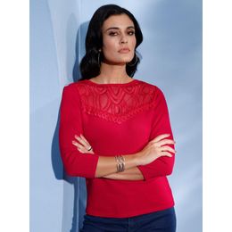 CRÉATION L 3/4 Arm-Pullover CREATION L "Lyocell-Viskose-Pullover", Damen, Gr. 50, rot, 42% Viskose, 30% Lyocell, 28% Polyester, Netzware:100% Polyester, unifarben, Pullover