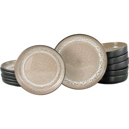 Tafelservice Andas "modernes Geschirr-Set, Service Nydala", beige, 12 tlg., Steinzeug, Geschirr-Sets, hohe Haltbarkeit, spülmaschinengeeignet & mikrowellengeeignet