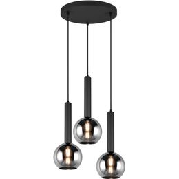 Trio LEUCHTEN Pendelleuchte "Clayton", Hängelampe höhenverstellbar bis 150cm, Glas rauchfarbig, exkl 3xE27, Lampen, schwarz (schwarz matt), Ø 45,0cm H: 150,0cm