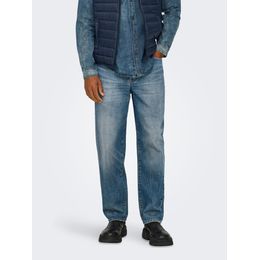 Only & Sons Regular-fit-Jeans ONLY & SONS "ONSEDGE STRAIGHT BROMO 0017 DOT DNM NOOS", Herren, Gr. 31, Länge 32, blau (medium blau denim), Denim/Jeans, Obermaterial: 100% Baumwolle, modisch, regular fit, Jeans