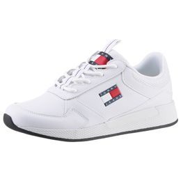 Keilsneaker Tommy Jeans "Tommy Jeans FLEXI RUNNER", Herren, Gr. 45, weiß, Leder, Lederimitat, unifarben, sportlich, Schuhe, Freizeitschuh, Halbschuh, Schnürschuh mit seitlicher Logoflagge