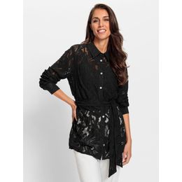 Longbluse Heine Gr. 34, schwarz, Damen, 48% Baumwolle, 47% Polyamid, 5% Elasthan, unifarben, Blusen