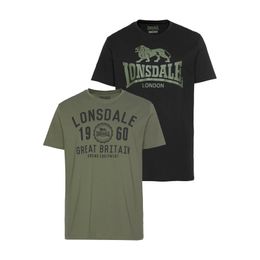 T-Shirt Lonsdale "BANGOR" Gr. 5XL (72/74), grün (khaki, schwarz), Herren, Single Jersey, Obermaterial: 100% Baumwolle, Shirts