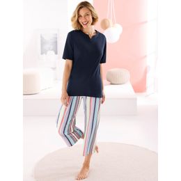 Schlafanzug Hajo, Damen, Gr. 40/42, blau (marine, ecru, bedruckt), 60% Baumwolle, 40% Polyester, Homewear-Sets