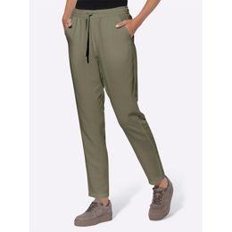 Schlupfhose Heine, Damen, Gr. 38, Normalgrößen, grün (khaki), 55% Leinen, 45% Viskose, unifarben, 7/8-Länge, Hosen