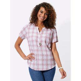 Karobluse Casual Looks, Damen, Gr. 44, rot (erdbeere, ecru, kariert), 50% Polyester, 49% Baumwolle, 1% Elasthan, gemustert, mehrfarbig, kariert, V-Ausschnitt, Kurzarm, Blusen