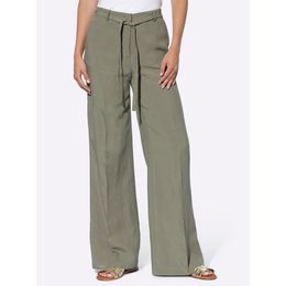 Webhose Heine, Damen, Gr. 38, Normalgrößen, grün (khaki), 70% Lyocell, 30% Leinen, unifarben, lang, Hosen