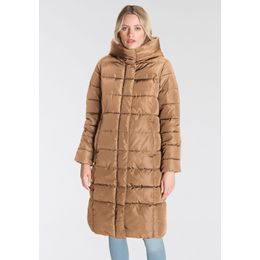 Steppmantel Only "ONLTINA PUFFER X LONG COAT OTW" Gr. M (38), braun (toasted coconut), Damen, Web, Obermaterial: 100% Polyester, unifarben, leicht glänzend, Mäntel, mit Kapuze