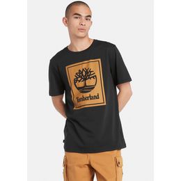 T-Shirt Timberland "STACK LOGO Short Sleeve Tee" Gr. S, schwarz-weiß (schwarz, wheat boot), Herren, Jersey, Obermaterial: 100% Baumwolle, bedruckt, Shirts