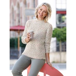 Stehkragenpullover Classic Basics "Pullover", Damen, Gr. 40, pink (flamingo, ecru, gemustert), 50% Polyester, 50% Polyacryl, meliert, Pullover