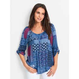 Longbluse Inspirationen Gr. 40, royalblau, malve, gemustert, Damen, 100% Viskose, gemustert, Blusen