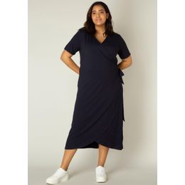 Wickelkleid Base Level Curvy "Abbie", Damen, Gr. 44, N-Gr, blau (navy dunkelblau), Jersey, Obermaterial: 94% Viskose, 6% Elasthan, unifarben, feminin, figurumspielend ca. Mitte Wade, V-Ausschnitt, Kurzarm, Kleider, Weich fließende Viskose-Mischqualität