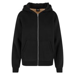 Sweatjacke Urban Classics "Urban Classics Ladies Bonded Sherpa Zip Hoody", Damen, Gr. L, schwarz, 68% Baumwolle, 32% Polyester, unifarben, Sweatjacken
