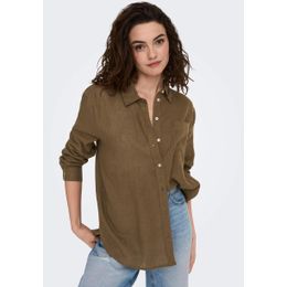 Longbluse Only "ONLTOKYO L/S LINEN BLEND SHIRT" Gr. L (40), braun (cub), Damen, Web, Obermaterial: 55% Leinen, 45% Viskose, unifarben, Blusen, mit Leinen