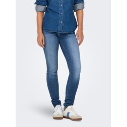 Skinny-fit-Jeans Only "ONLBLUSH MID SK DB WAIST DNM TAI BOX X" Gr. M (38), Länge 32, blau (medium blau denim), Damen, Denim/Jeans, Obermaterial: 92% Baumwolle, 6% Elastomultiester, 2% Elasthan, unifarben, Jeans