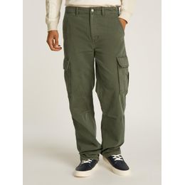 Cargohose Tommy Jeans "TJM JAIMIE COTTON CARGO", Herren, Gr. 38, Länge 32, grün (fatigue grün), Twill, Obermaterial: 100% Baumwolle, unifarben, casual, normal lang, Hosen, mit Kniefalten