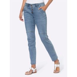 Boyfriend-Jeans Heine Gr. 42, Normalgrößen, blau (blau, bleached), Damen, 98% Baumwolle, 2% Elasthan, unifarben, Jeans