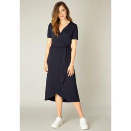 Wickelkleid Base Level "Yvie", Damen, Gr. 46, N-Gr, blau (navy dunkelblau), Jersey, Obermaterial: 94% Viskose, 6% Elasthan, unifarben, feminin, figurumspielend ca. Mitte Wade, V-Ausschnitt, Kurzarm abgesteppt, Kleider, In bequemer, elastischer Qualität