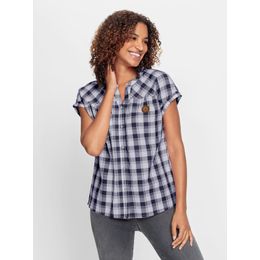 Karobluse Casual Looks, Damen, Gr. 40, blau (marine, weiß, kariert), 100% Baumwolle, gemustert, kariert, mehrfarbig, Rundhals, Kurzarm, Blusen