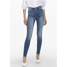 Skinny-fit-Jeans Only "ONLFOREVER HIGH LIFE HW" Gr. M (38), Länge 32, blau (medium blau denim), Damen, Denim/Jeans, Obermaterial: 93% Baumwolle, 5% Elastomultiester, 2% Elasthan, Abriebeffekte, Jeans