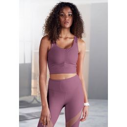 active by Lascana Crop-Top LASCANA ACTIVE Gr. XS (32/34), lila, Damen, Obermaterial: 75% Polyester, 25% Elasthan. Netz: 90% Polyester, 10% Elasthan, unifarben, Mesh, Tops, mit Raffung und Mesheinsätze