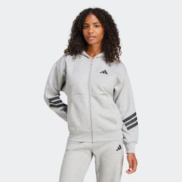 Kapuzensweatshirt adidas Sportswear "W FI 3S FZ HD", Damen, Gr. L, grau (medium grau heather), Obermaterial: 67% Polyester, 33% Baumwolle, sportlich, Sweatshirts