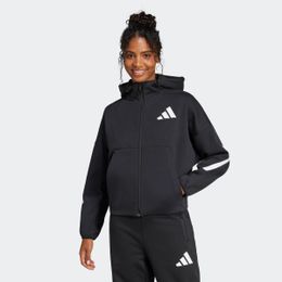 Kapuzensweatshirt adidas Sportswear "W Z.N.E. FZ", Damen, Gr. L, schwarz-weiß (schwarz, weiß), Obermaterial: 57% Polyester, 43% Baumwolle, sportlich, Sweatshirts