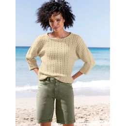 Rundhalspullover Heine "Pullover", Damen, Gr. 36, beige (sand), 100% Baumwolle, unifarben, Pullover