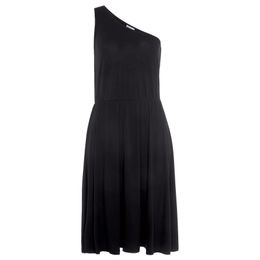 One-Shoulder-Kleid Lascana, Damen, Gr. 34, N-Gr, schwarz, Jersey, Obermaterial: 95% Viskose, 5% Elasthan, unifarben, casual, figurumspielend ca. Mitte Oberschenkel, asymmetrischer Ausschnitt, ohne Ärmel, Kleider, luftiges Sommerkleid, Strandkleid, asymmetrisch