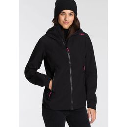 Softshelljacke CMP "WOMAN JACKET FIX HOOD" Gr. 34, schwarz (nero), Damen, Softshell, Obermaterial: 100% Polyester, unifarben mit Farbeinsatz, Jacken