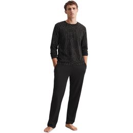 Marc O'Polo Pyjama MARC O'POLO, Damen, Gr. M, schwarz, Single Jersey, Obermaterial: 100% Baumwolle, bedruckt, klassisch, regular fit lang, Rundhals, Homewear-Sets, elastischer Bund mit Tunnelzug und Kordel