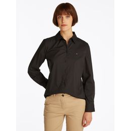 Hemdbluse Tommy Hilfiger "ESS POPLIN REGULAR SHIRT" Gr. 40, schwarz, Damen, Popeline, Obermaterial: 69% Baumwolle, 27% Polyamid, 4% Elasthan, unifarben, Blusen, im klassischen Stil