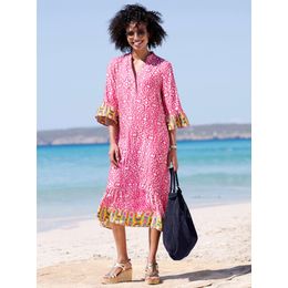 Sommerkleid Heine "Druck-Kleid", Damen, Gr. 34, Normalgrößen, fuchsia, elfenbein, bedruckt, 100% Modal, gemustert, mehrfarbig, ethno, bedruckt, wadenlang, Rundhals, 3/4-Ärmel, Kleider