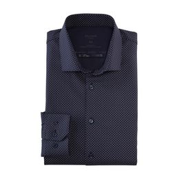 Businesshemd OLYMP "No. Six 24/Seven super slim", Herren, Gr. 36, N-Gr, blau (marine), Web, Obermaterial: 64% Baumwolle, 27% Polyester, 9% Elasthan, casual, körpernah, Hemden, mit Minimalprint