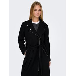 Langmantel Only "ONLAUGUSTA LIFE BIKER COAT CC OTW" Gr. S (36), schwarz, Damen, Web, Obermaterial: 100% Polyester, unifarben, Mäntel