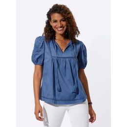 Longbluse Inspirationen Gr. 42, blau (jeansblau), Damen, 100% Baumwolle, unifarben, Blusen