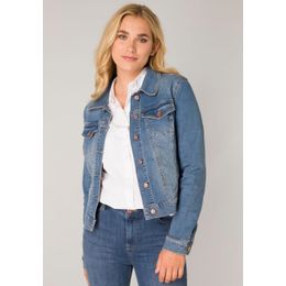 Jeansjacke Base Level "BA-YAMIL" Gr. 38, blau (blau denim), Damen, Obermaterial: 98% Baumwolle, 2% Elasthan, leichte Abriebeffekte, Jacken