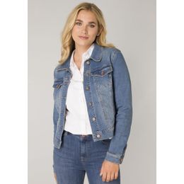 Jeansjacke Base Level "BA-YAMIL" Gr. 48, blau (blau denim), Damen, Obermaterial: 98% Baumwolle, 2% Elasthan, leichte Abriebeffekte, Jacken