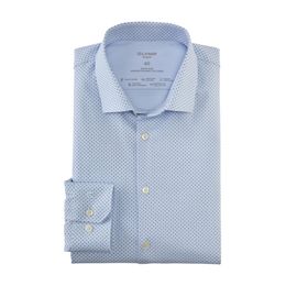 Businesshemd OLYMP "No. Six 24/Seven super slim", Herren, Gr. 36, N-Gr, blau (bleu), Web, Obermaterial: 64% Baumwolle, 27% Polyester, 9% Elasthan, casual, körpernah, Hemden, mit Minimalprint